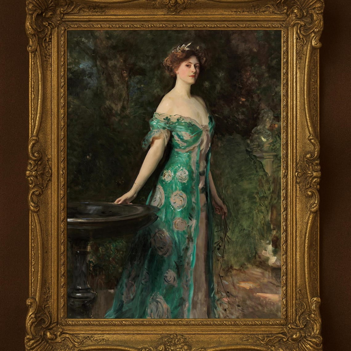 Edwardian Portrait Elegant Lady In Green Gown UNFRAMED Poster, 24x36 ...