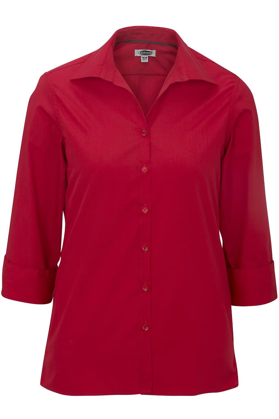 Edwards Ladies' Lightweight Open Neck Poplin Blouse - 3/4 Sleeve ...