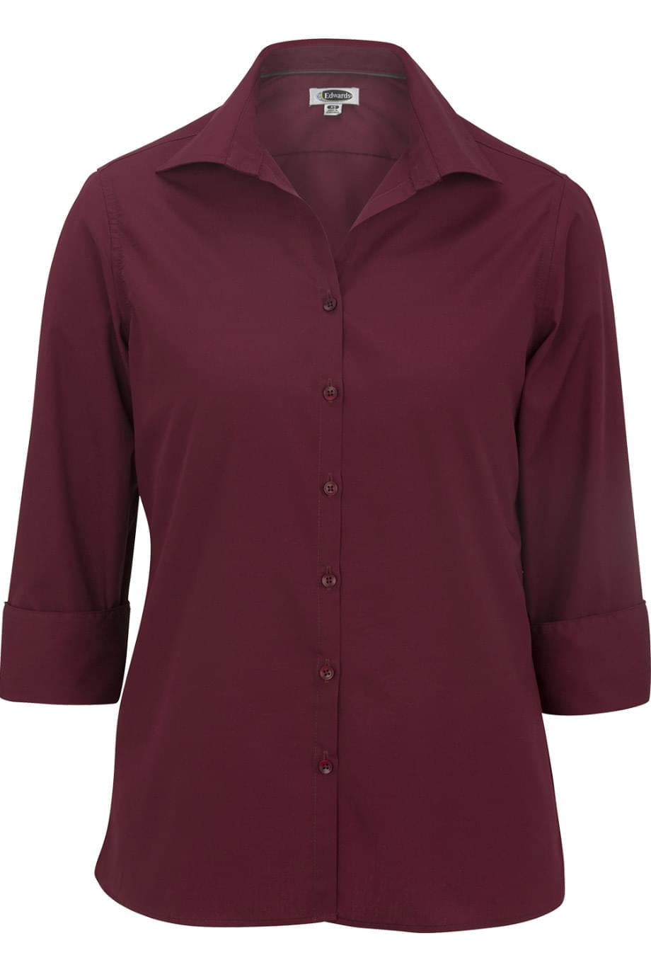 Edwards Ladies' Lightweight Open Neck Poplin Blouse - 3/4 Sleeve ...