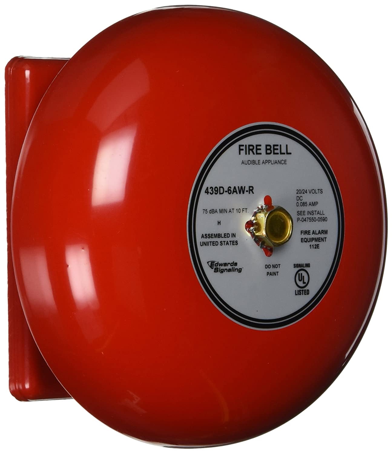Edwards Signaling Fire Bell,Red,H 3 11/32 x L 6 x W 6 In 439D-6AW-R ...
