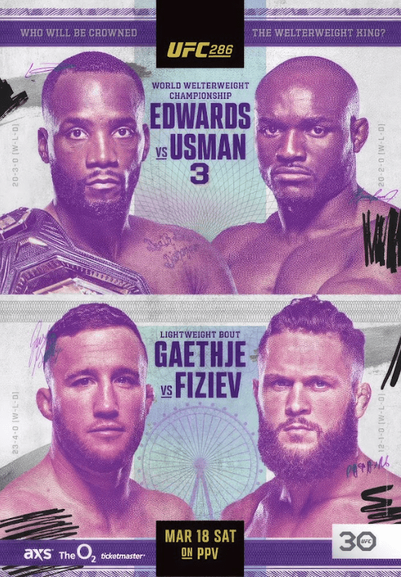 Edwards vs Usman, Gaethje vs Fiziev Poster 24x36 - MMA Showdown ...