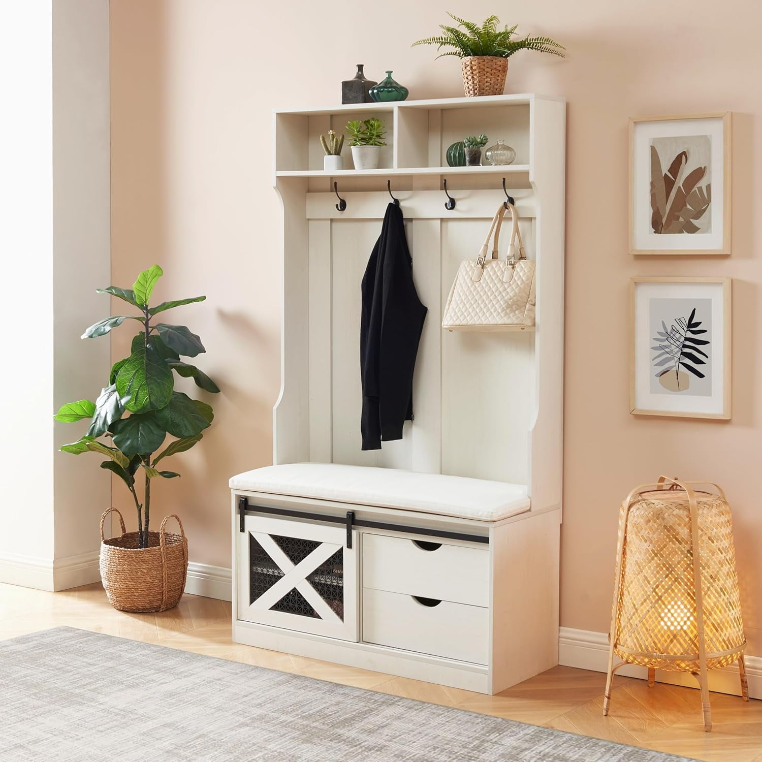 Edwin's Choice 71" H Entryway Hall Tree with Coat Rack and Storage ...