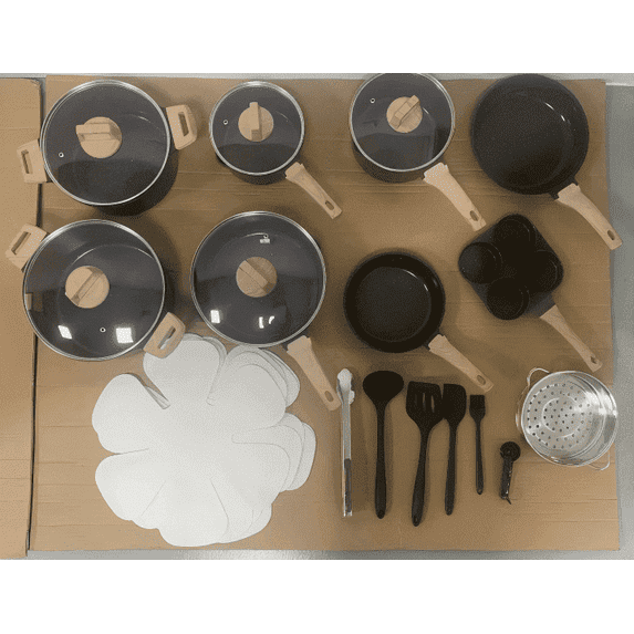 Edx 25-Piece Non-Stick Ceramic Granite Cookware Set with Stay-Cool ...