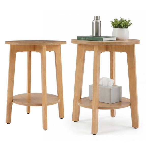 EDX Small Round End Table Set of 2, Modern Nightstand with Tapered Legs ...