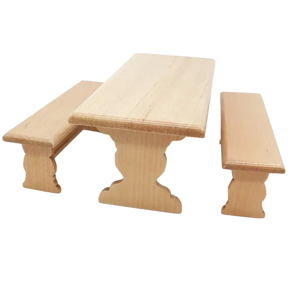 Eease 1/12 Dollhouse Wooden Table & Bench Set Mini Furniture - Walmart.com