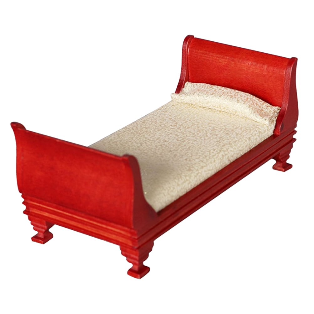 Eease 1:12 Mini Bed, Wooden Dollhouse Furniture, Miniature Bedroom for ...