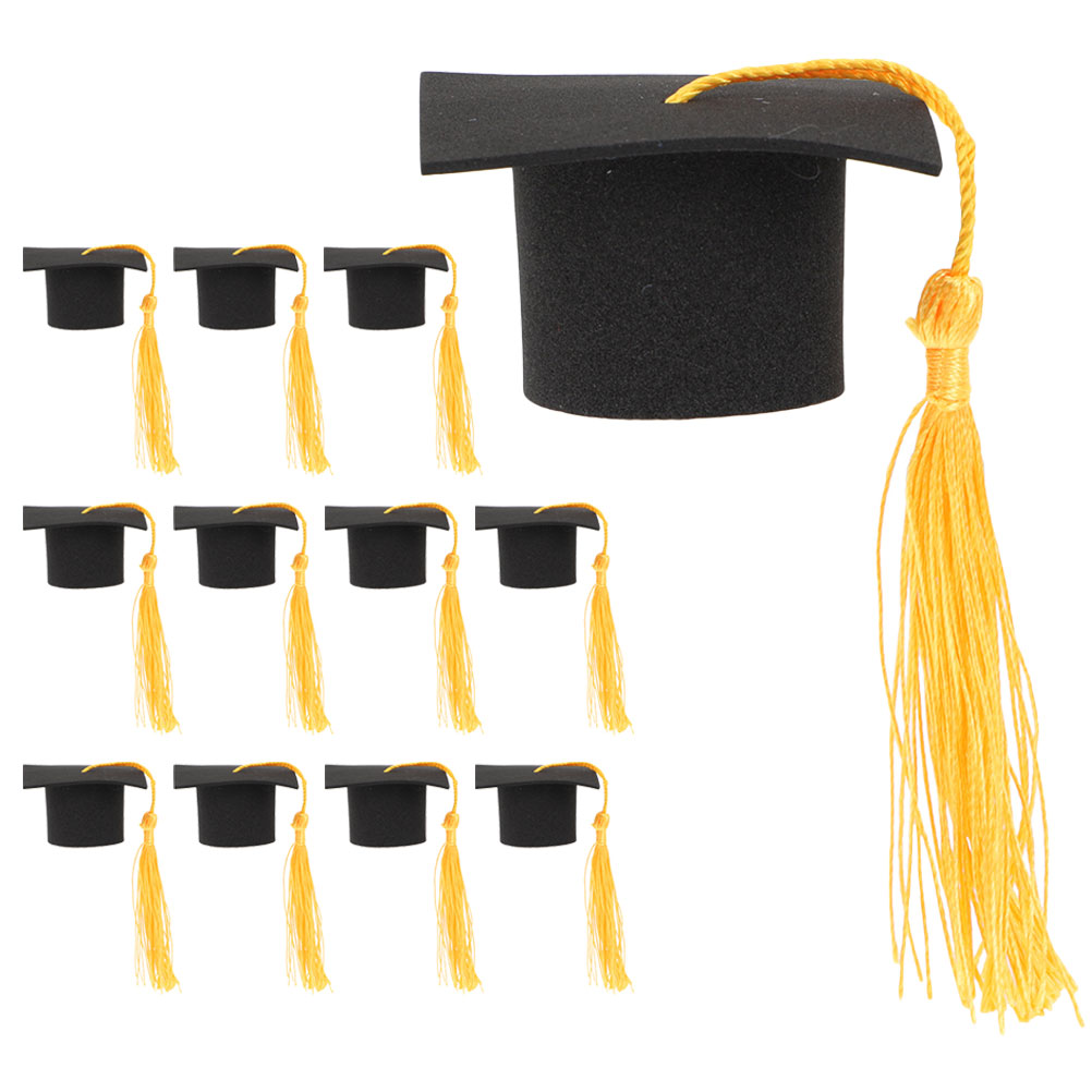 Eease 12pcs Mini Graduation Cap with Tassel Wine Bottle Toppers ...