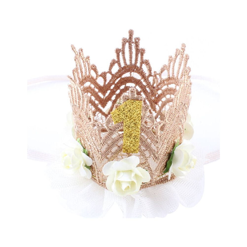 Eease 1st Birthday Crown Headband Elastic Glitter Rose Flower Crown ...