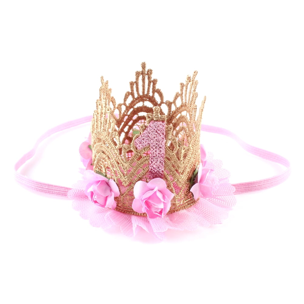 Eease 1st Birthday Crown Headband Elastic Glitter Rose Flower Crown ...