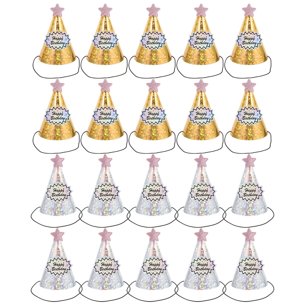 20 Pcs Children's Birthday Party Hats Paper Gold Cone Hats for Kids ...