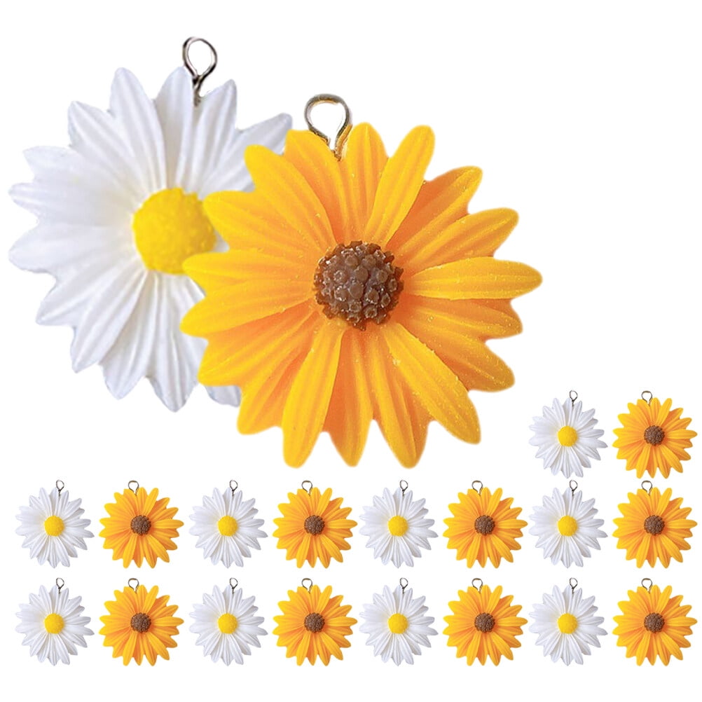 Eease 20pcs Daisy Resin Flatback Flower Charms for DIY Jewelry Making ...