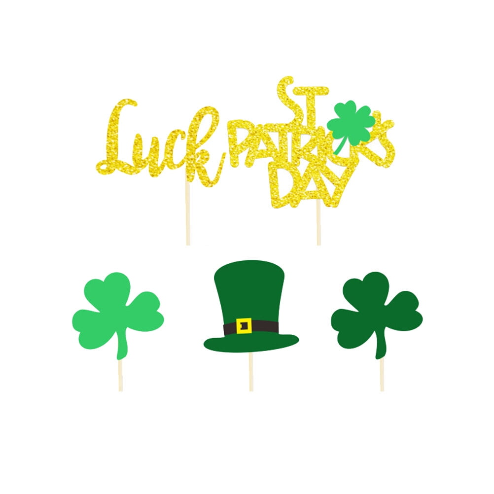 20pcs St. Patrick's Day Glitter Shamrock Cupcake Toppers Cake ...