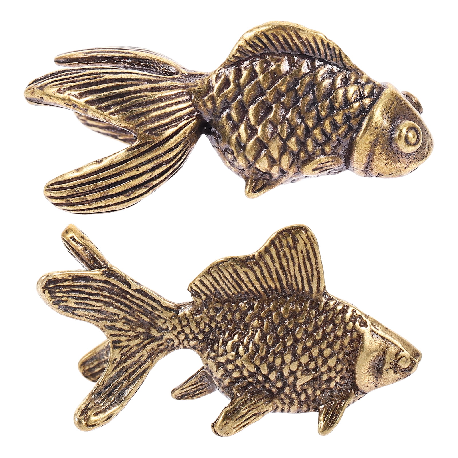 WRITWAA Set of 2 Golden Brass Fish Sculptures, Chinese Culture Decor ...