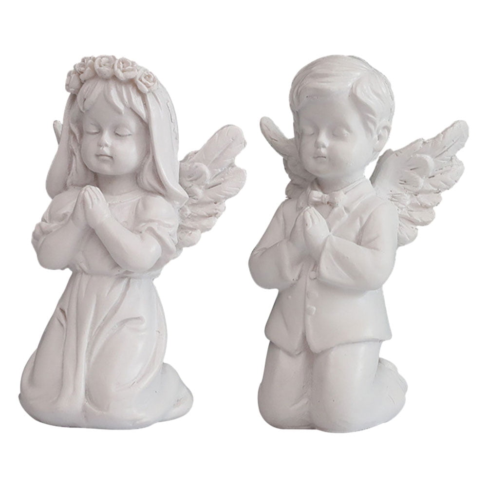 Eease 2pcs Kneeling Praying White Cherubs Angels Resin Garden Statue ...