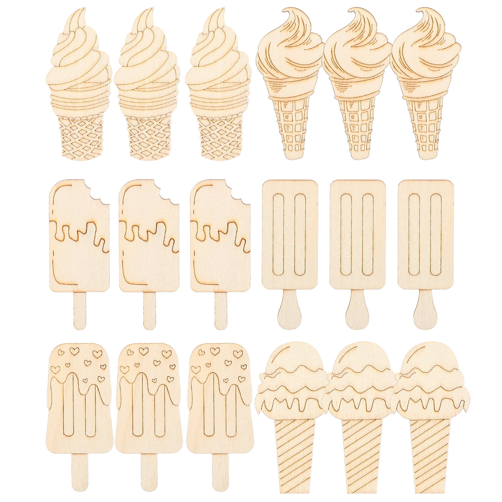 Eease 30 Unfinished Ice Cream Wooden Cutouts for Summer DIY Crafts ...