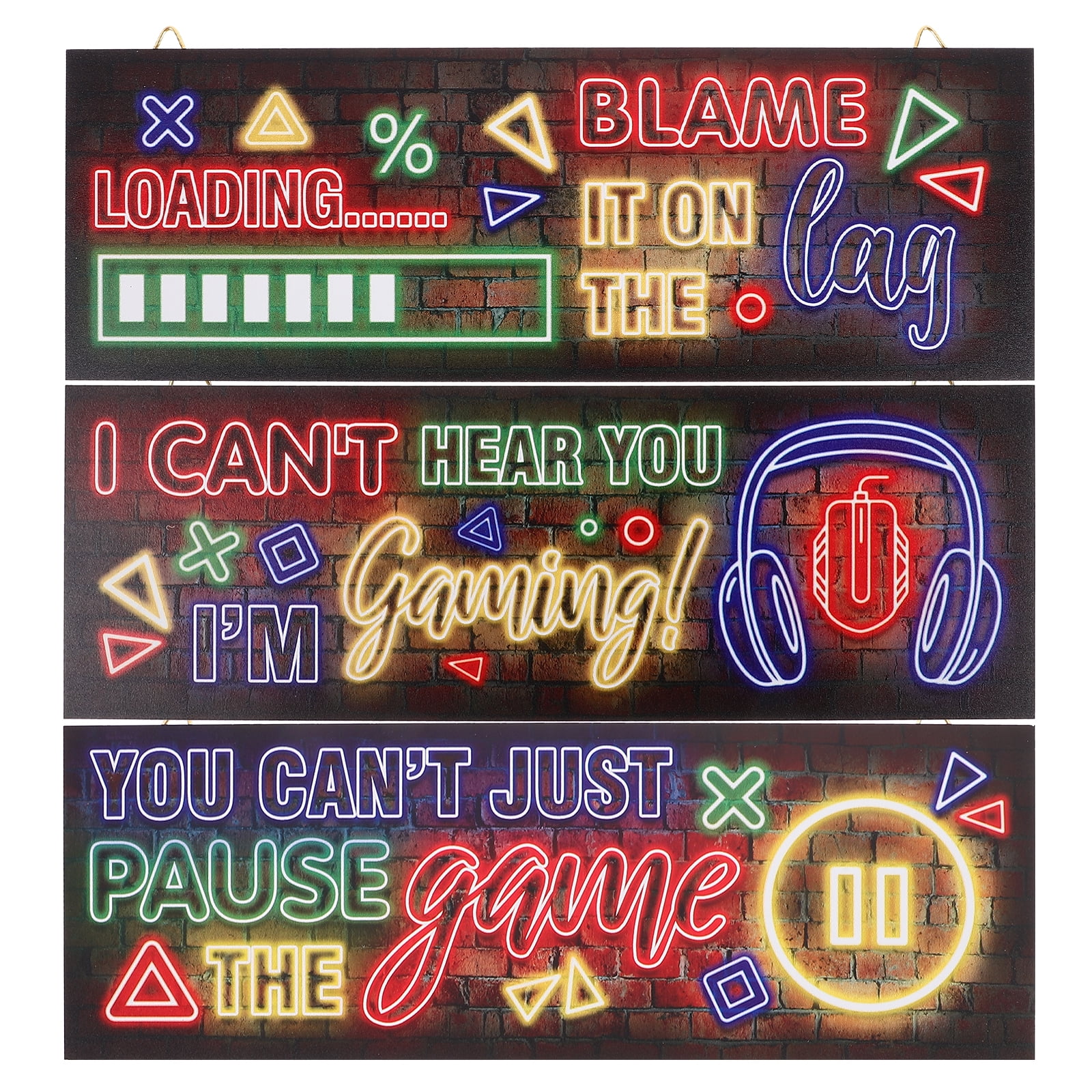 Eease 3pcs Neon Wooden Door Signs Gaming Decors Boys Bedroom Wall Decor ...