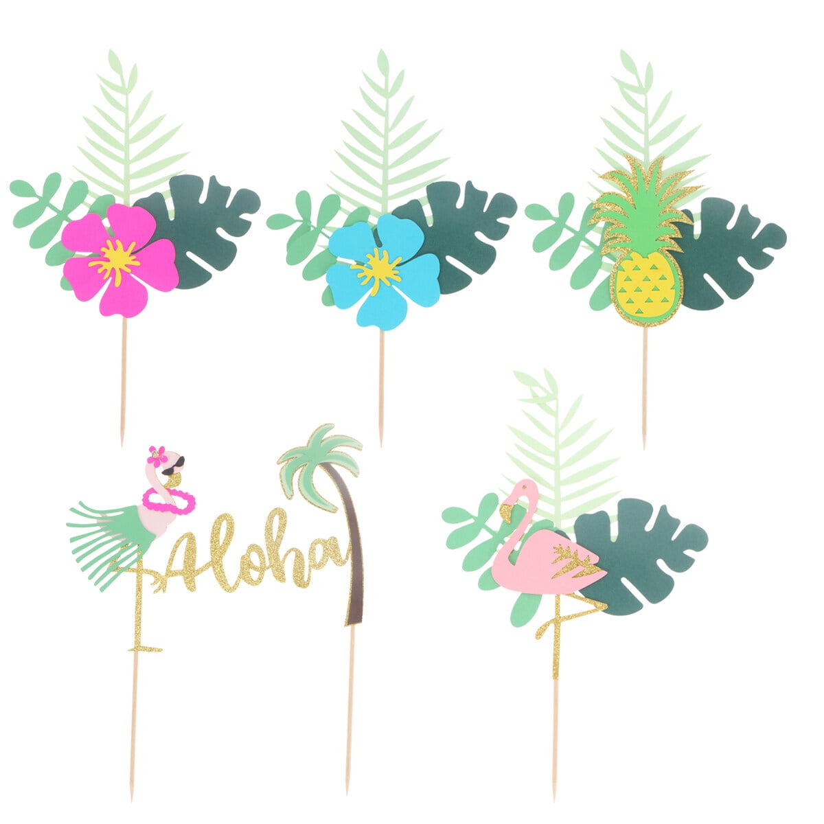 Eease 5pcs Hawaiian Theme Cake Toppers Summer Cake Picks Coconut Tree ...