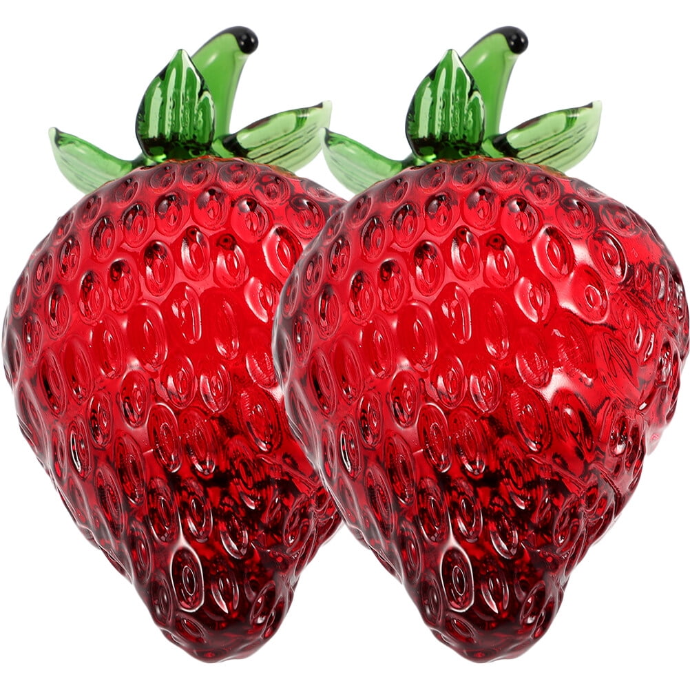 Eease Crystal Strawberry Figurine Paperweight Glass Fruit Decor (2pcs ...