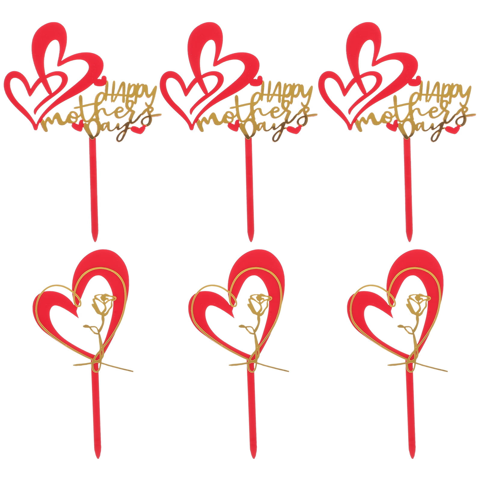 Eease Happy Mother's Day Cake Topper Picks Love Heart Cupcake Toppers ...