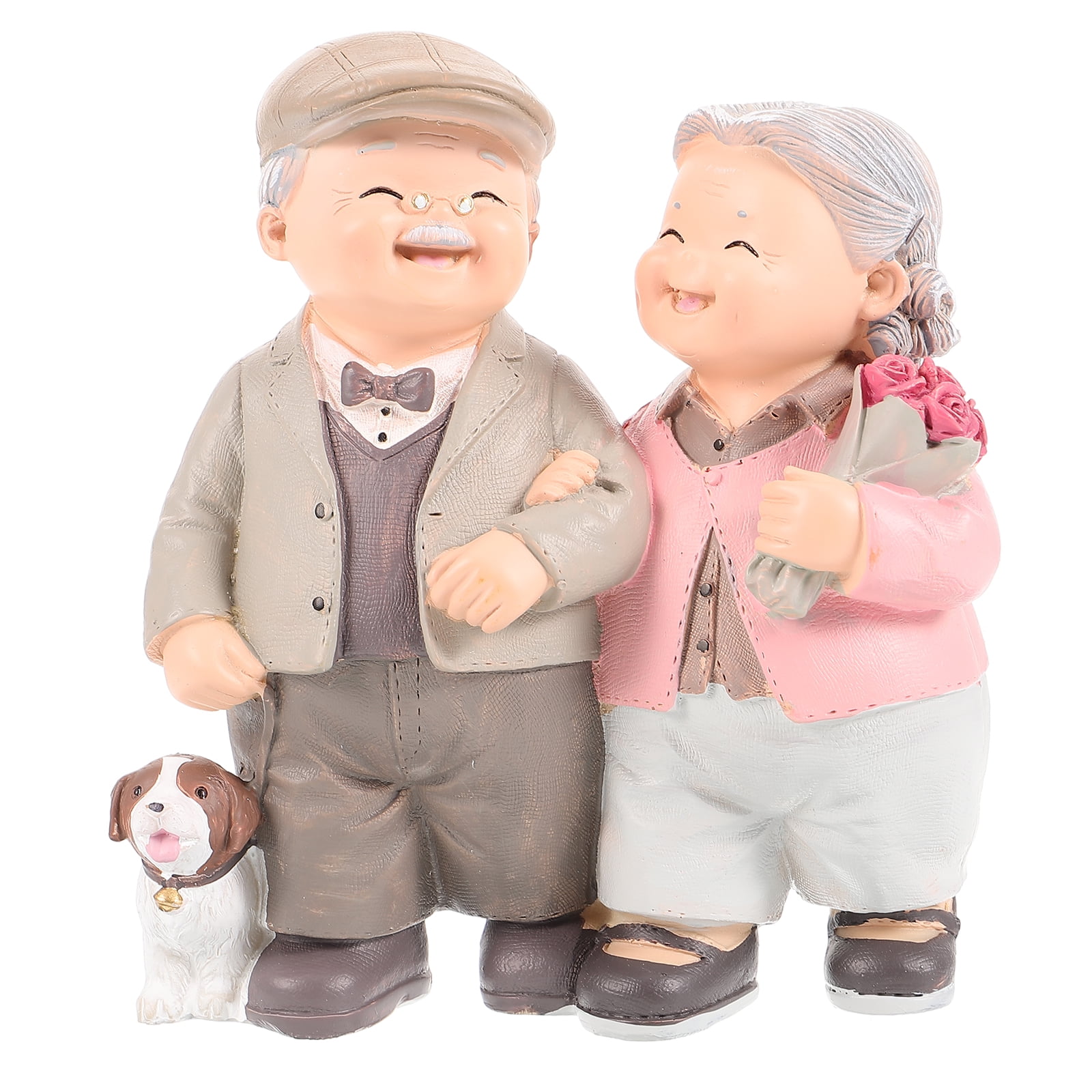 Eease Loving Elderly Couple Figurines Valentines Day Resin Husband and ...