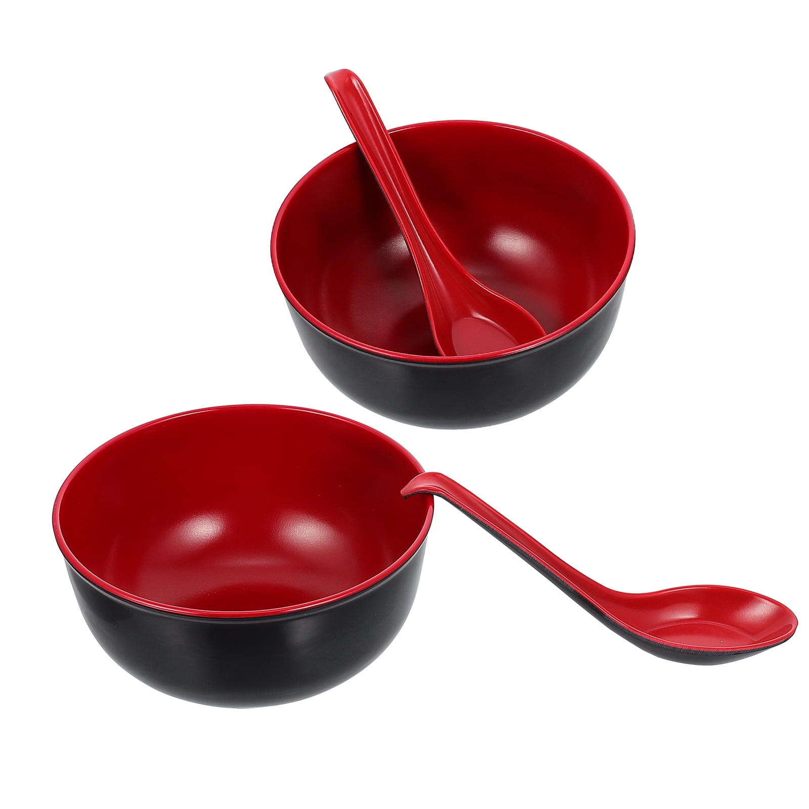 Eease Melamine Rice Bowls Set with Spoons - Black Red - Walmart.com