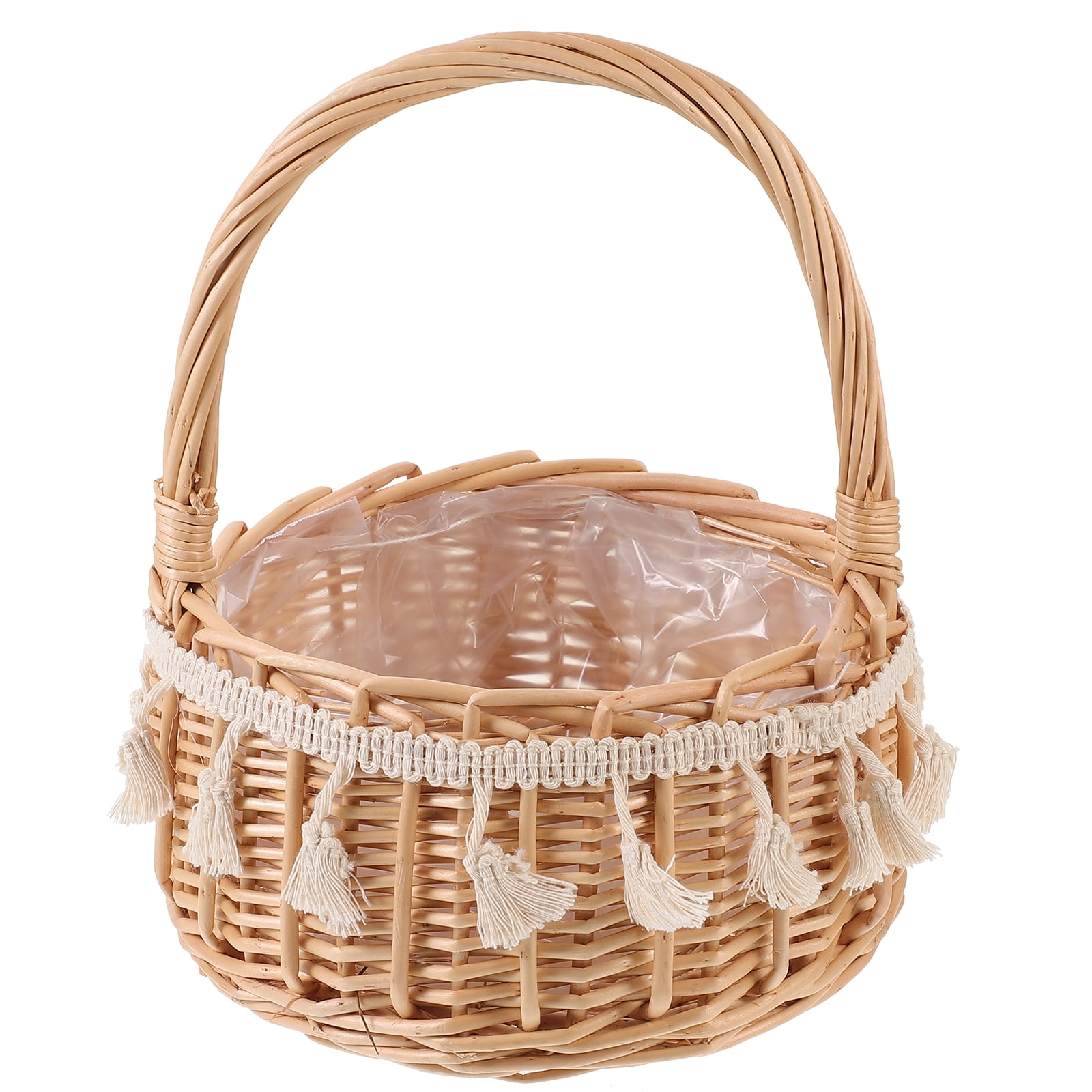 Eease Rattan Basket w/ Handle & Tassel for Weddings, Laundry, Snacks ...