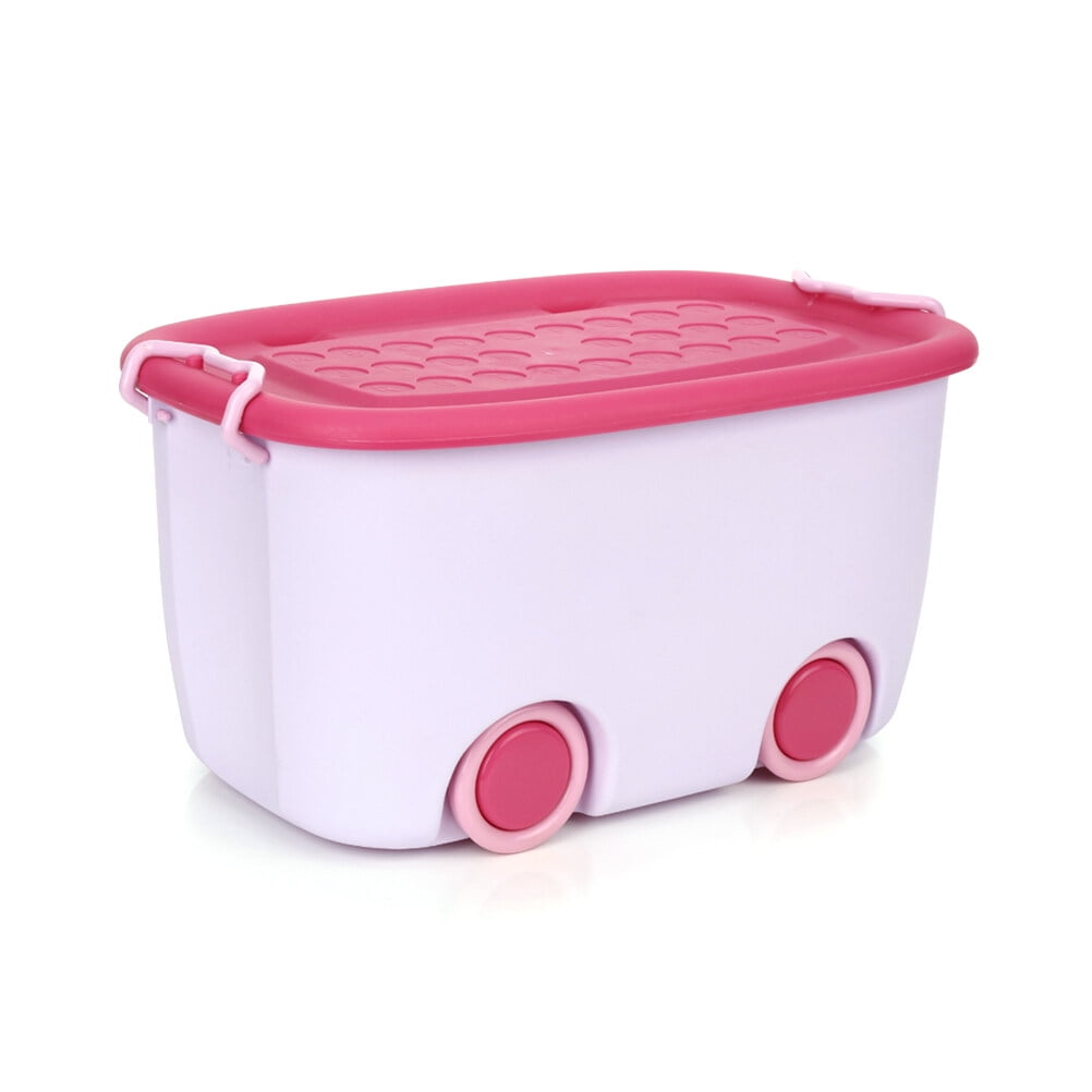 HEMOTON Multi Color Stackable Plastic Toy Box with Buckled Cover and ...