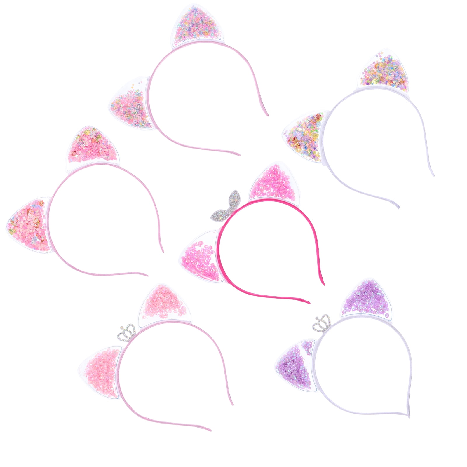 Eease Uonlytech Cat Ear Hairbands 6pcs Glitter Sequin Quicksand Hair ...