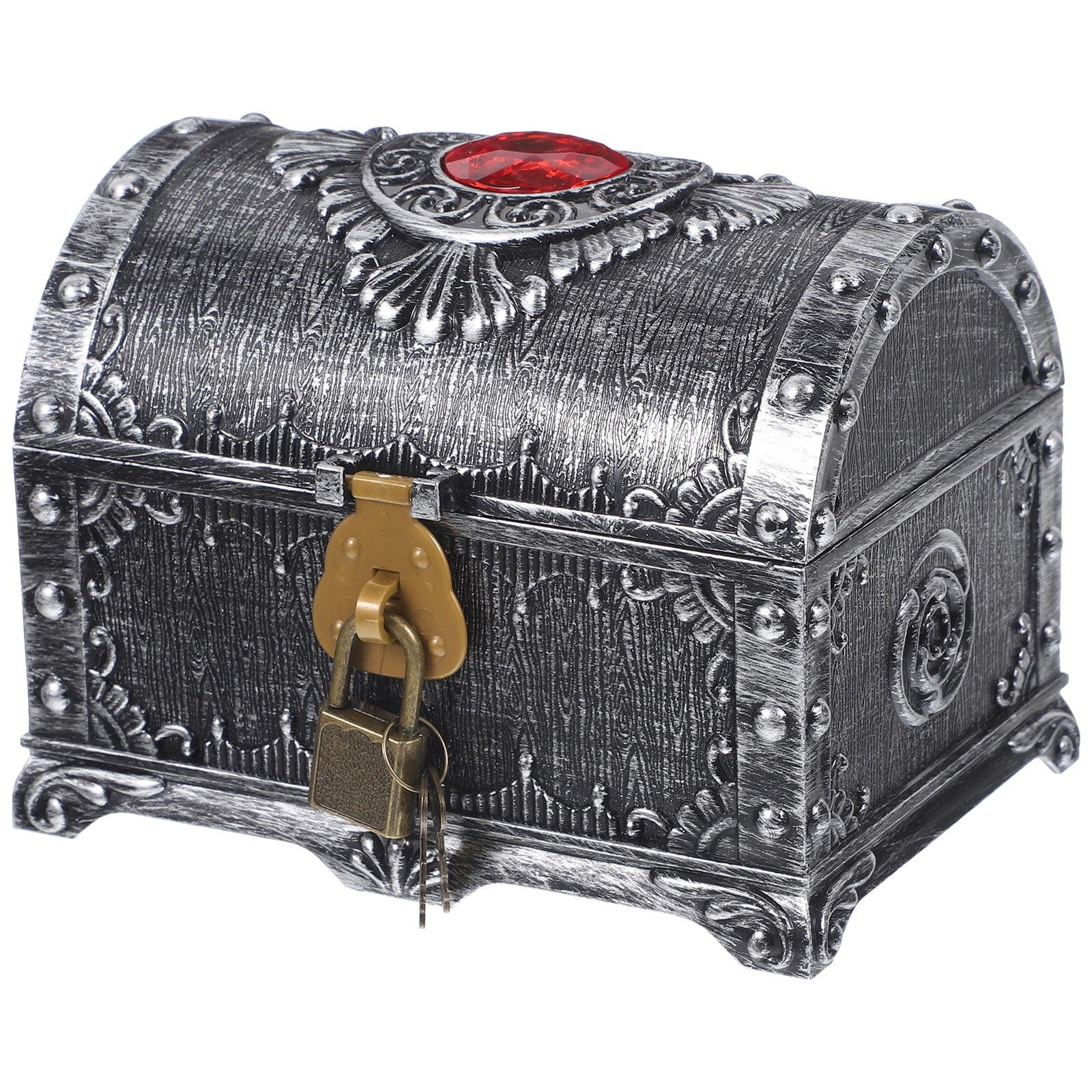 Eease Vintage Wooden Treasure Chest Lock Keepsake Box Decorative Coin ...