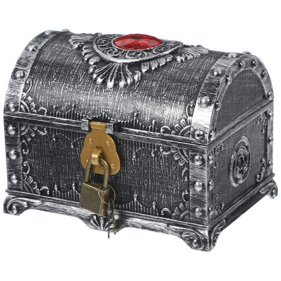 Eease Vintage Wooden Treasure Chest Lock Keepsake Box Decorative Coin ...