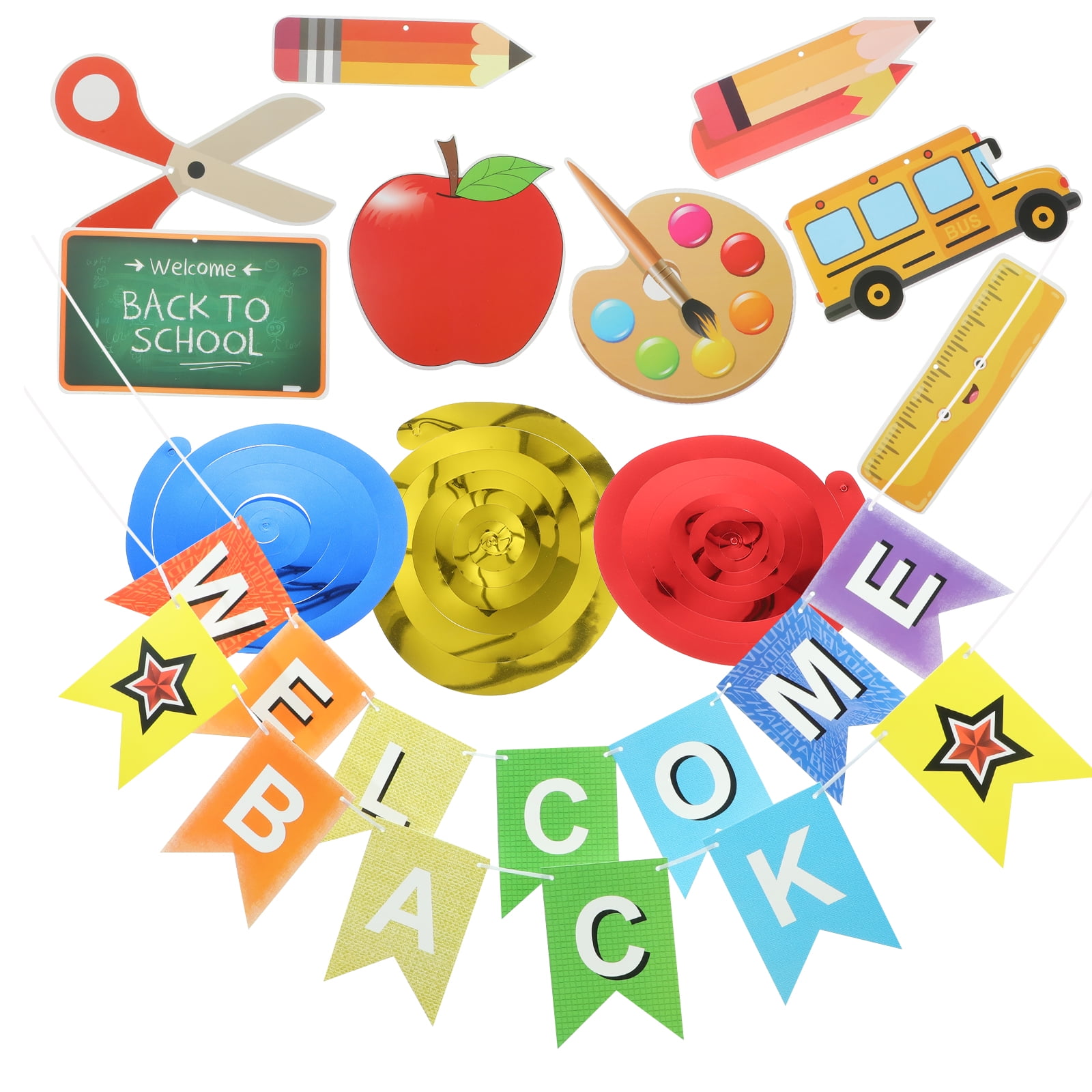 Eease Welcome Back Classroom Decor Set with Flag Banner & Swirls ...