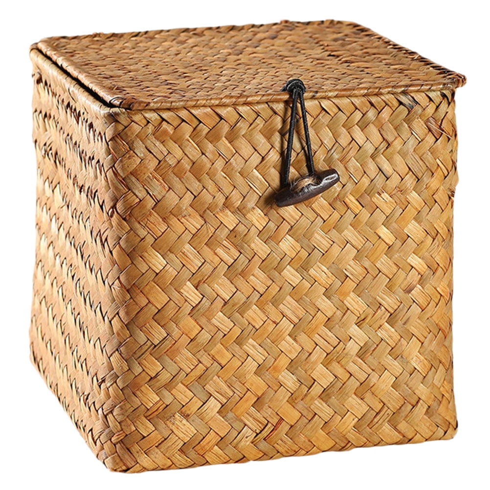 Eease Wicker Basket Drawer Organizer with Lid - Small Square Straw ...