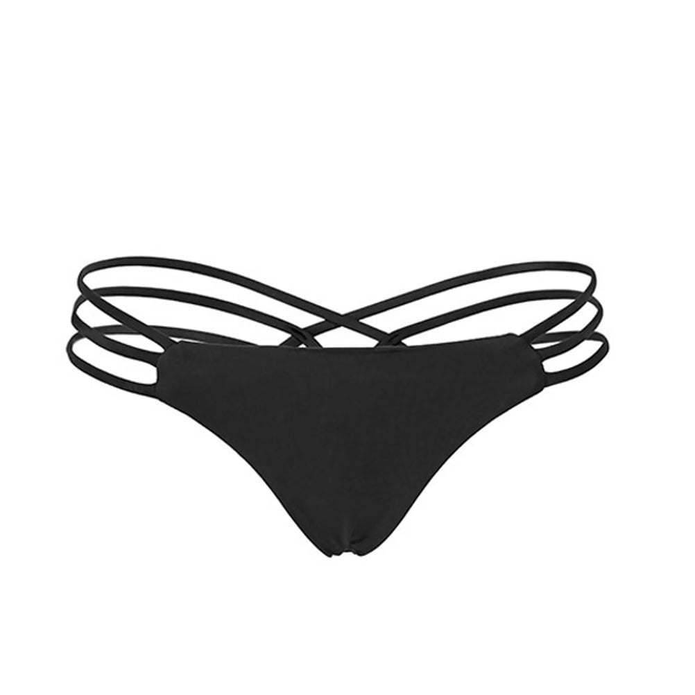 Eease Women Sexy Strappy Bikini Thong Swim Bottoms Brief Underwear Size L Black
