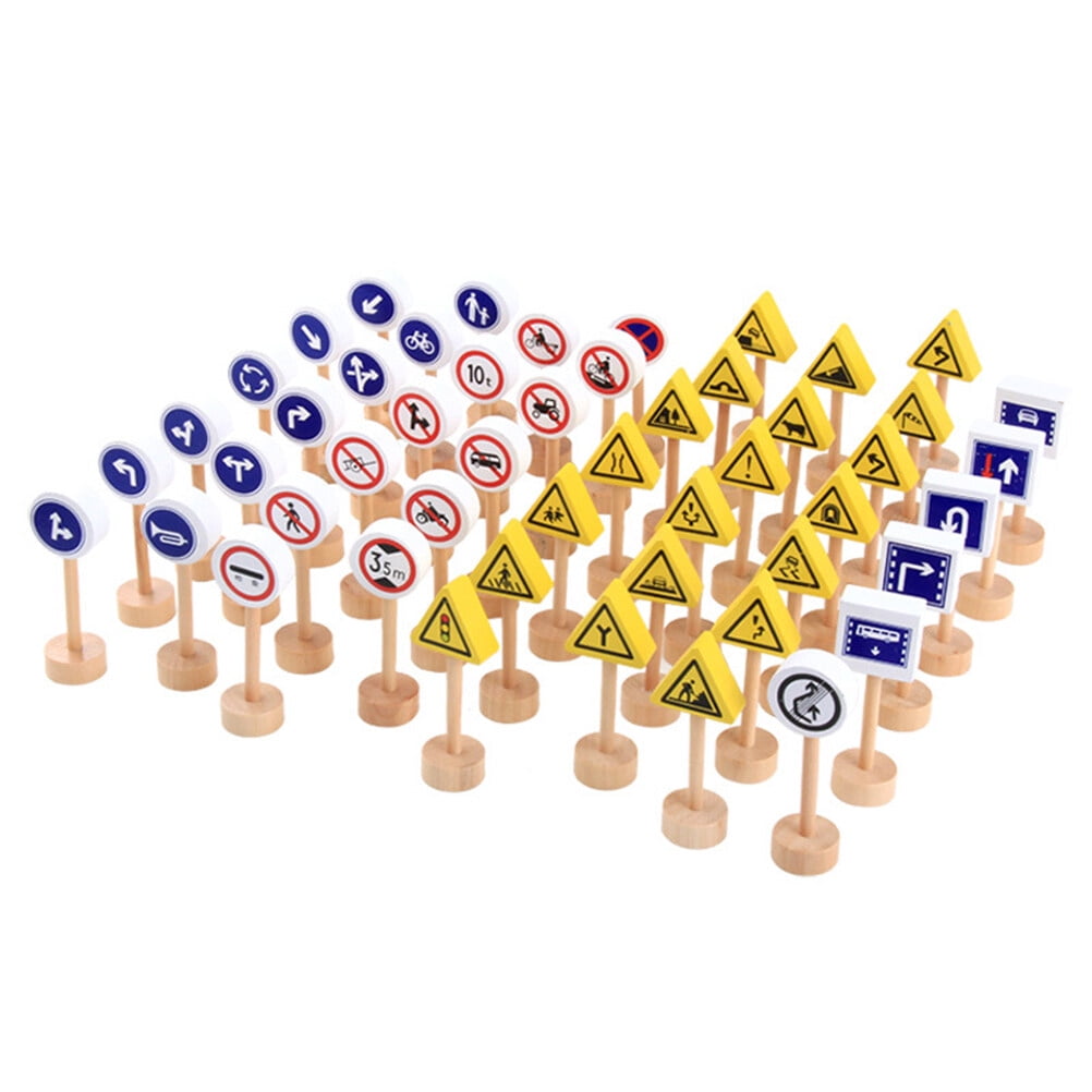 ORDDIART Wooden Traffic Signs Toys Assorted Color 50Pcs 3.4X1.0X1.0In ...