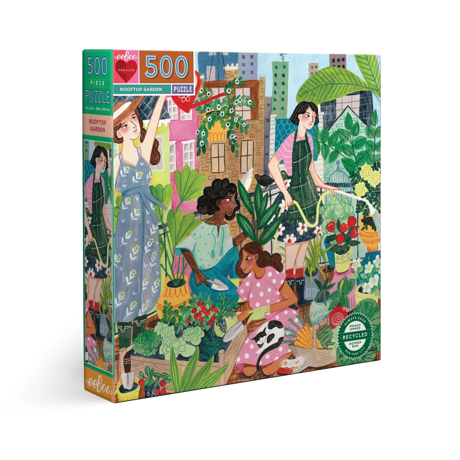Eeboo Rooftop Garden 500 Piece Jigsaw Puzzle w/Artist Playlist, 23"x23 ...