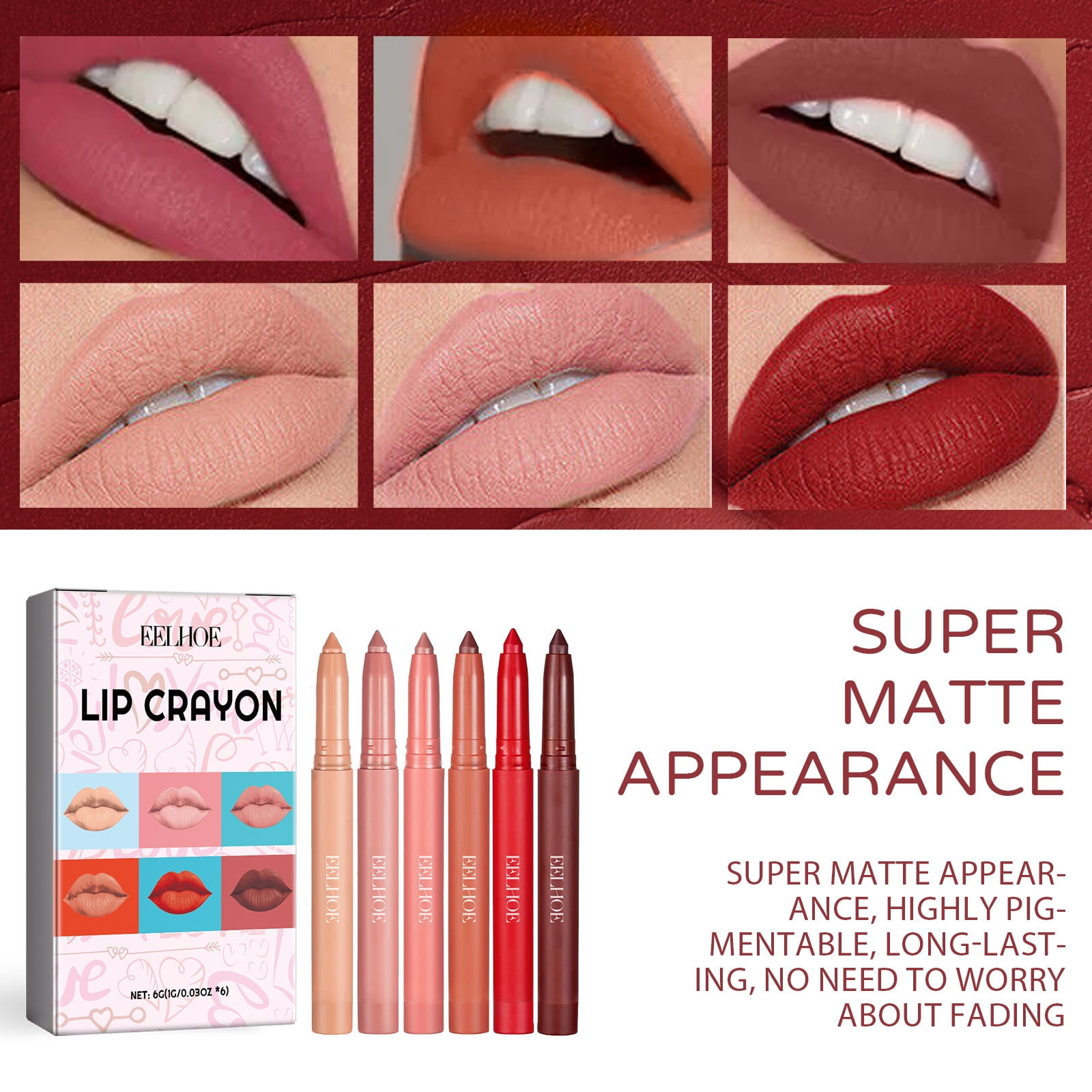 Eelhoe 6 Colors Matte Lip Liner Outline Lip Shape Natural Matte Long ...