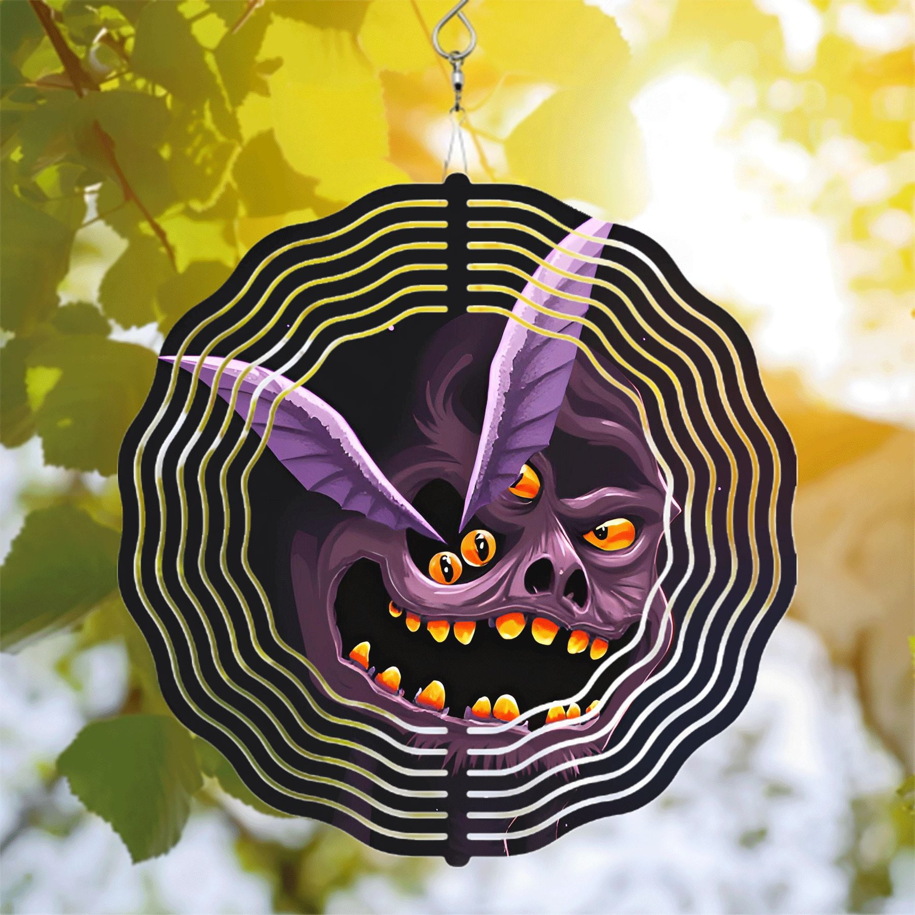 Eerie Concentric Circle Metal Wind Spinner - Grotesque Creature Design ...