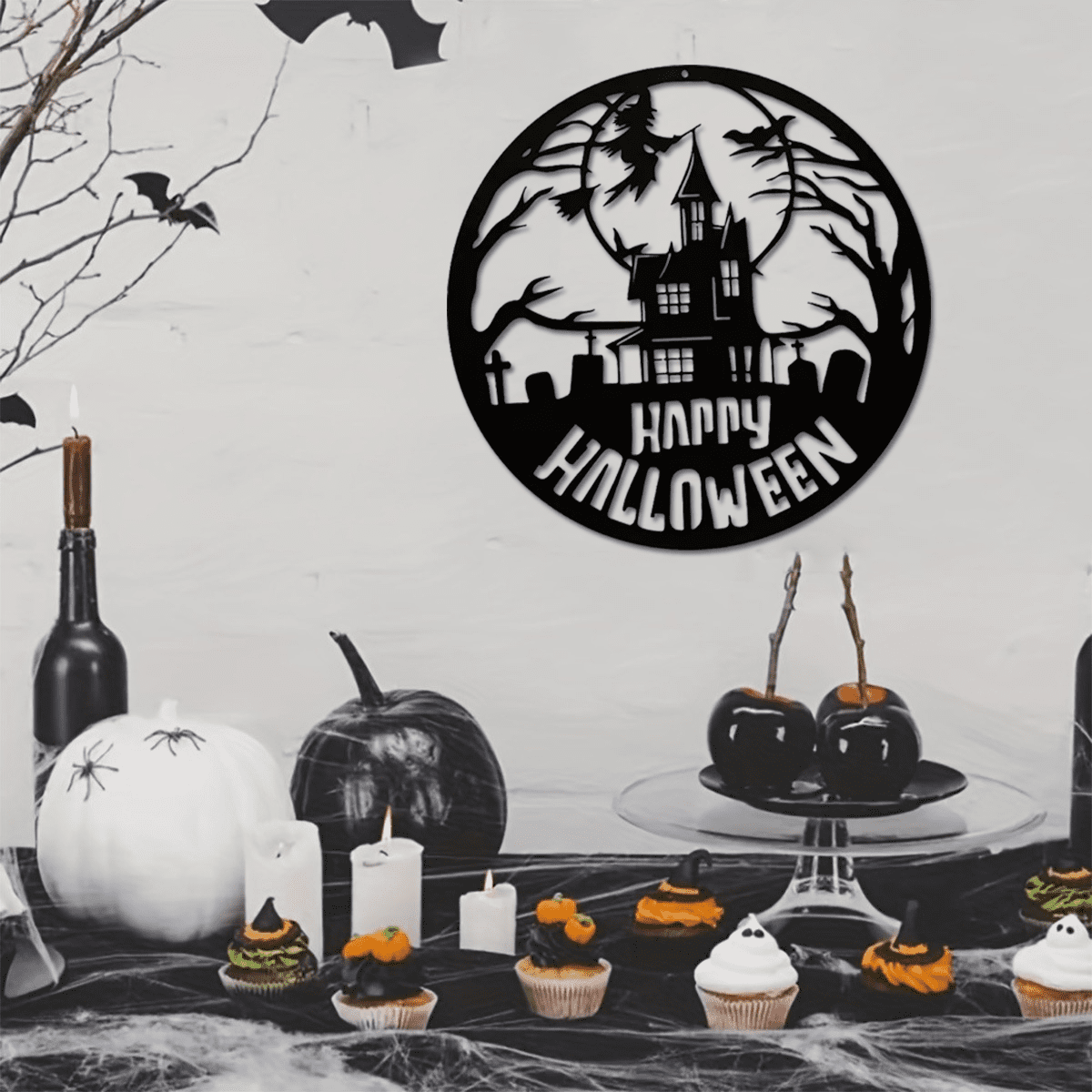 Eerie Happy Halloween Metal Wall Art, Spooky Dancing Witches Wall ...