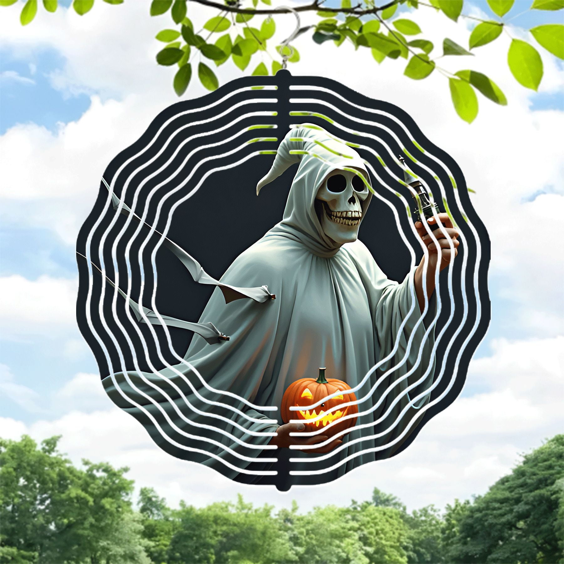 Eerie Metal Hanging Wind Spinner with Concentric Circular Patterns ...