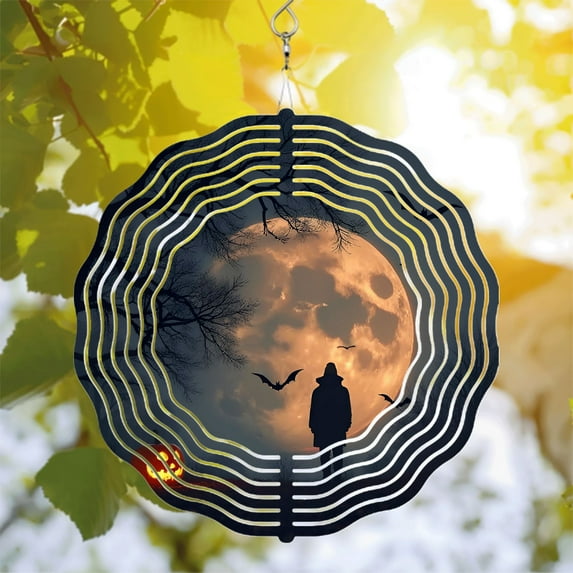 Eerie Metal Hanging Wind Spinners & Chimes - Concentric Wave Patterns for Spooky Yard & Garden ...