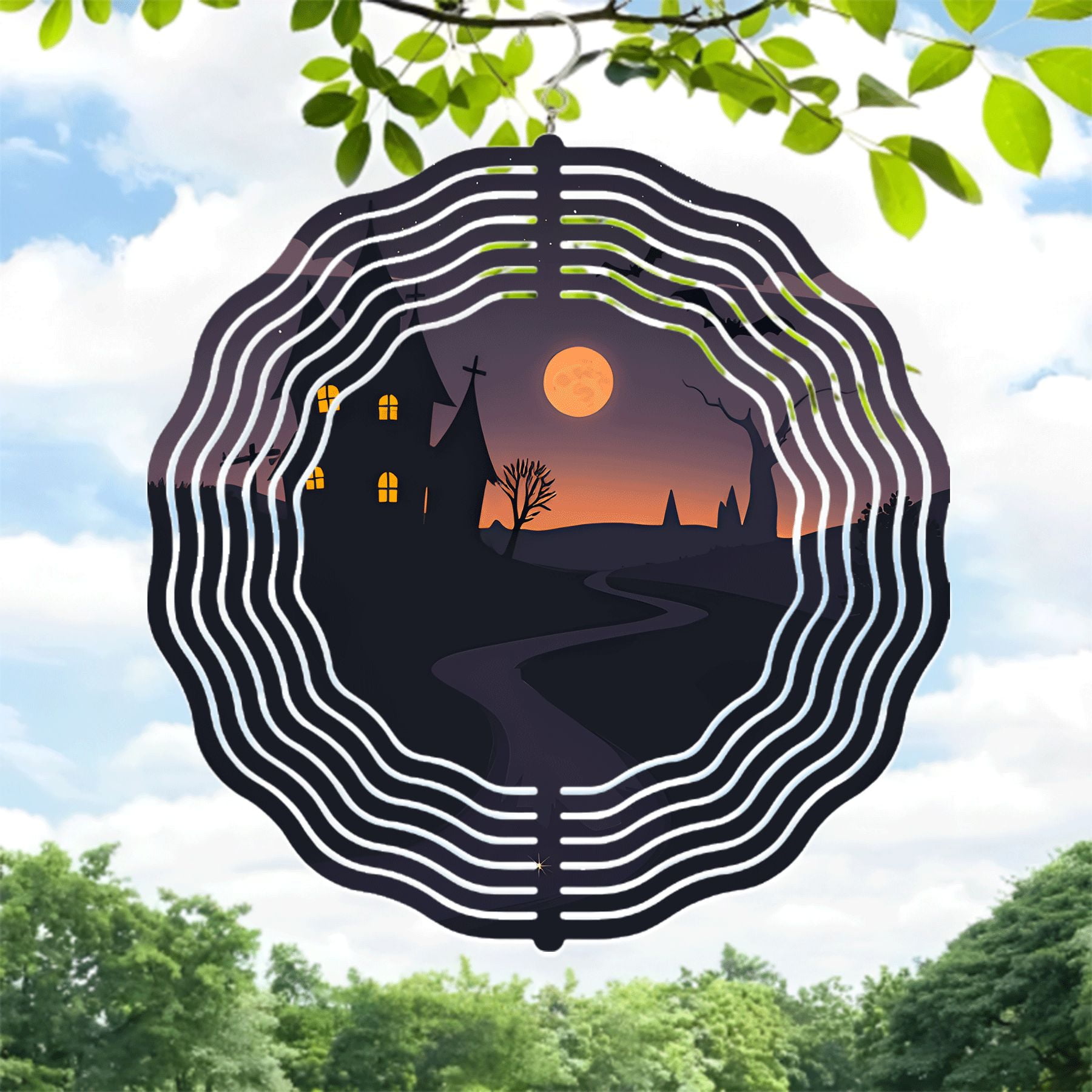 Eerie Moonlit Metal Wind Spinners & Chimes - Whimsical Garden Decor ...