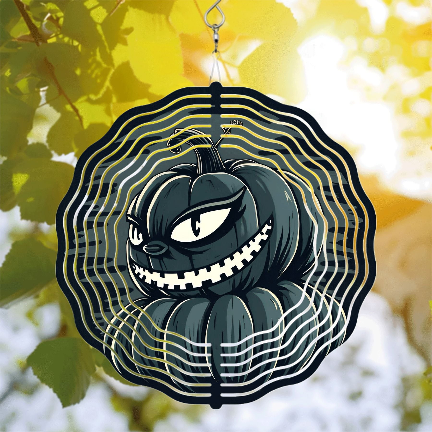 Eerie Pumpkin Metal Hanging Wind Spinner - Spooky Design with Bulging ...