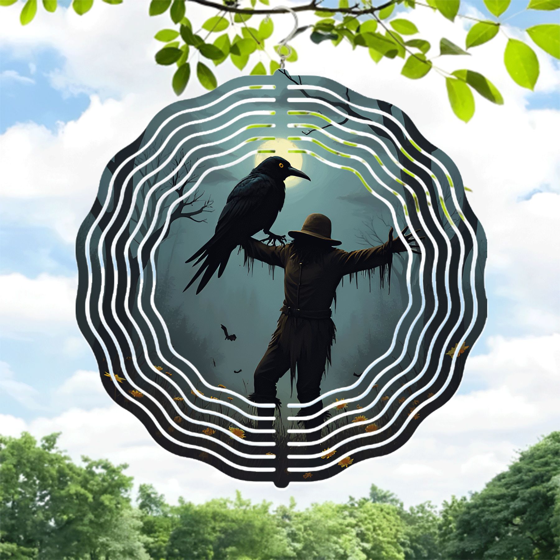 Eerie Scarecrow & Crow Design Metal Hanging Wind Spinners - Unique Wind ...