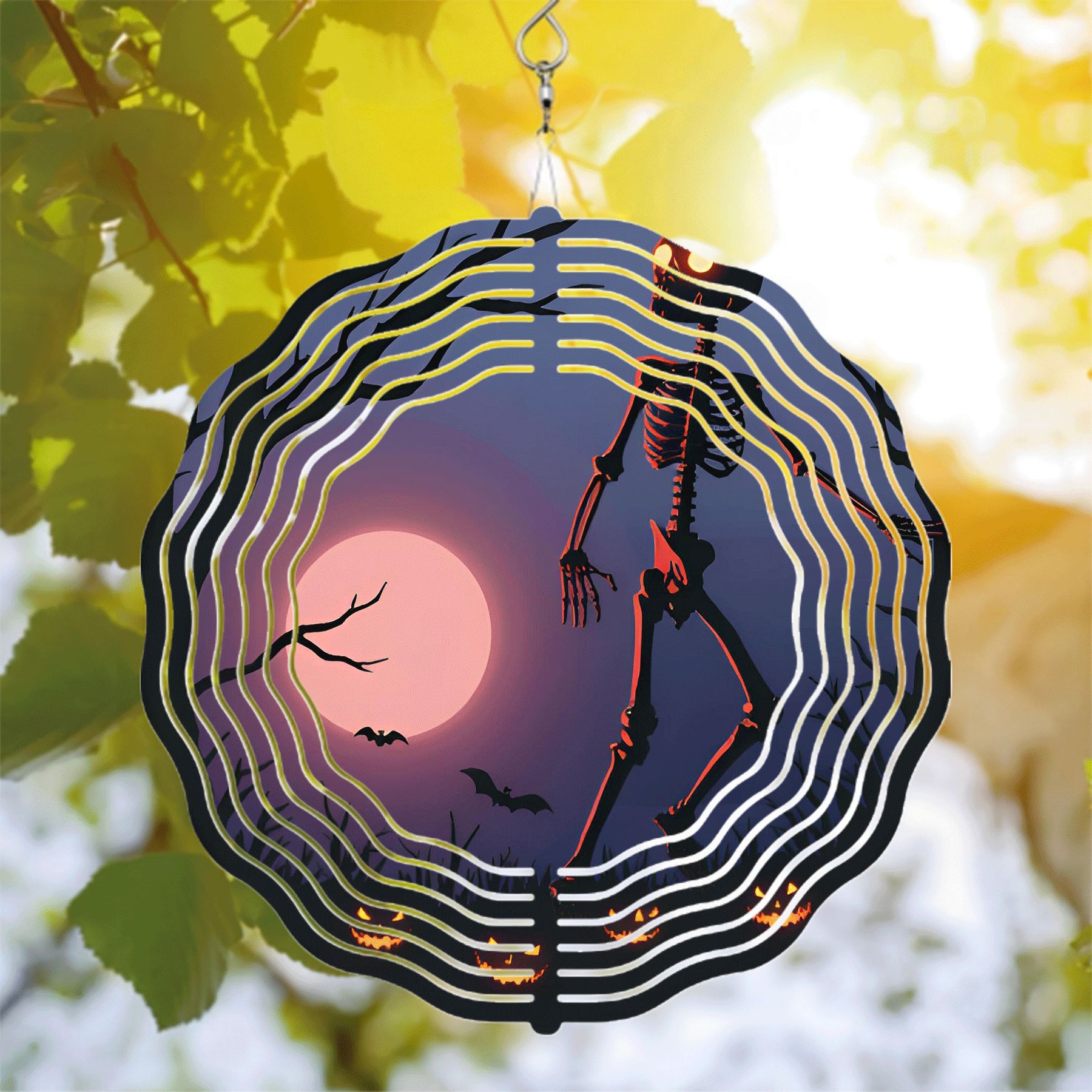 Eerie Skeleton & Moon Metal Wind Spinner - Halloween Garden Decor with ...