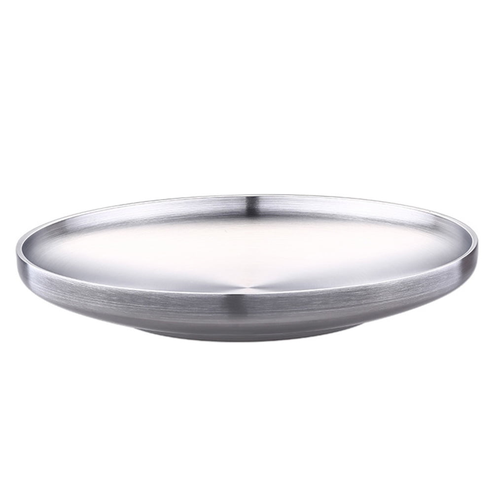 Eeristq 304 Stainless Steel Round Dish Double-wall Shallow Plate with ...