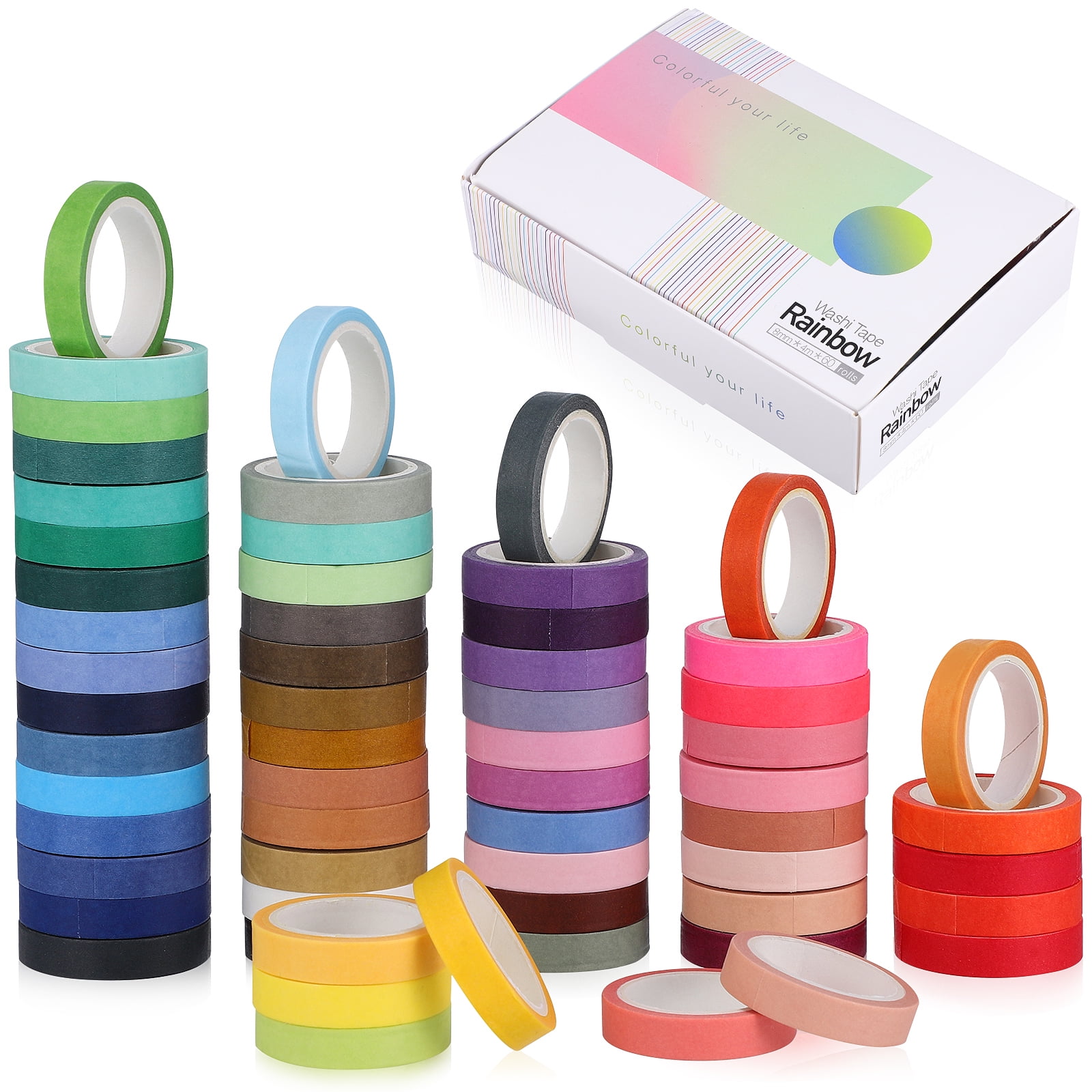 Eeristq 60 Rolls Washi Tape Decorative Tape Rainbow Colored Tape Paper ...