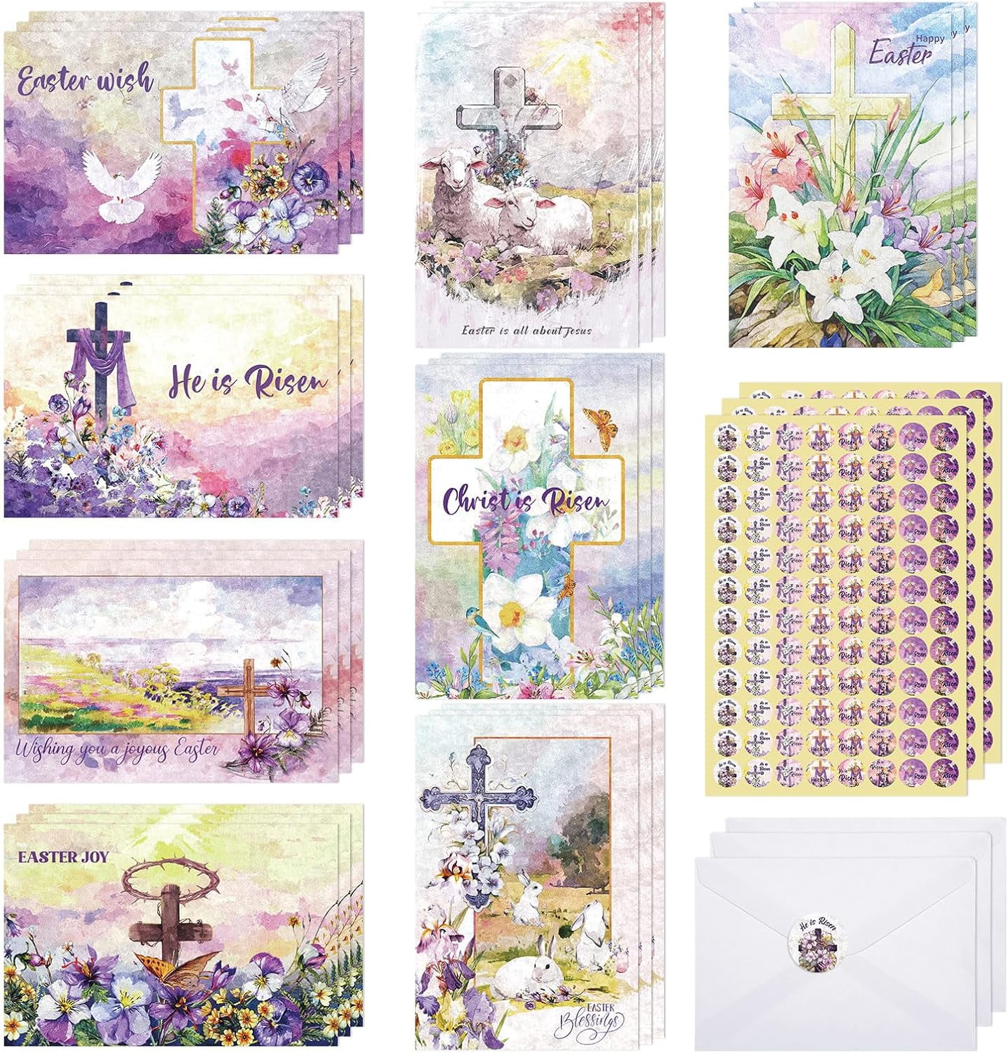 Eersida 24 Sets Easter Greeting Cards with Scripture Includes 24 Pcs 4 x 6'' He is Risen Easter ...