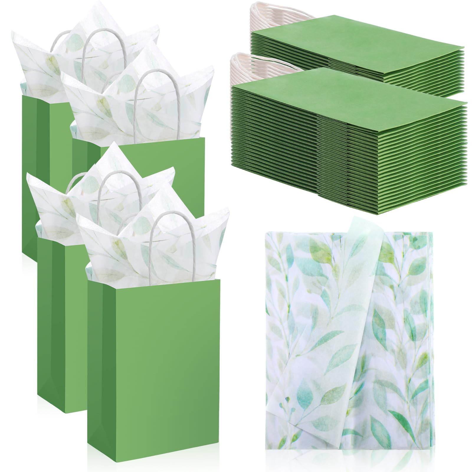 Eersida 50 Pcs Kraft Paper Bag with Handles Bulk, with 100 Pcs ...