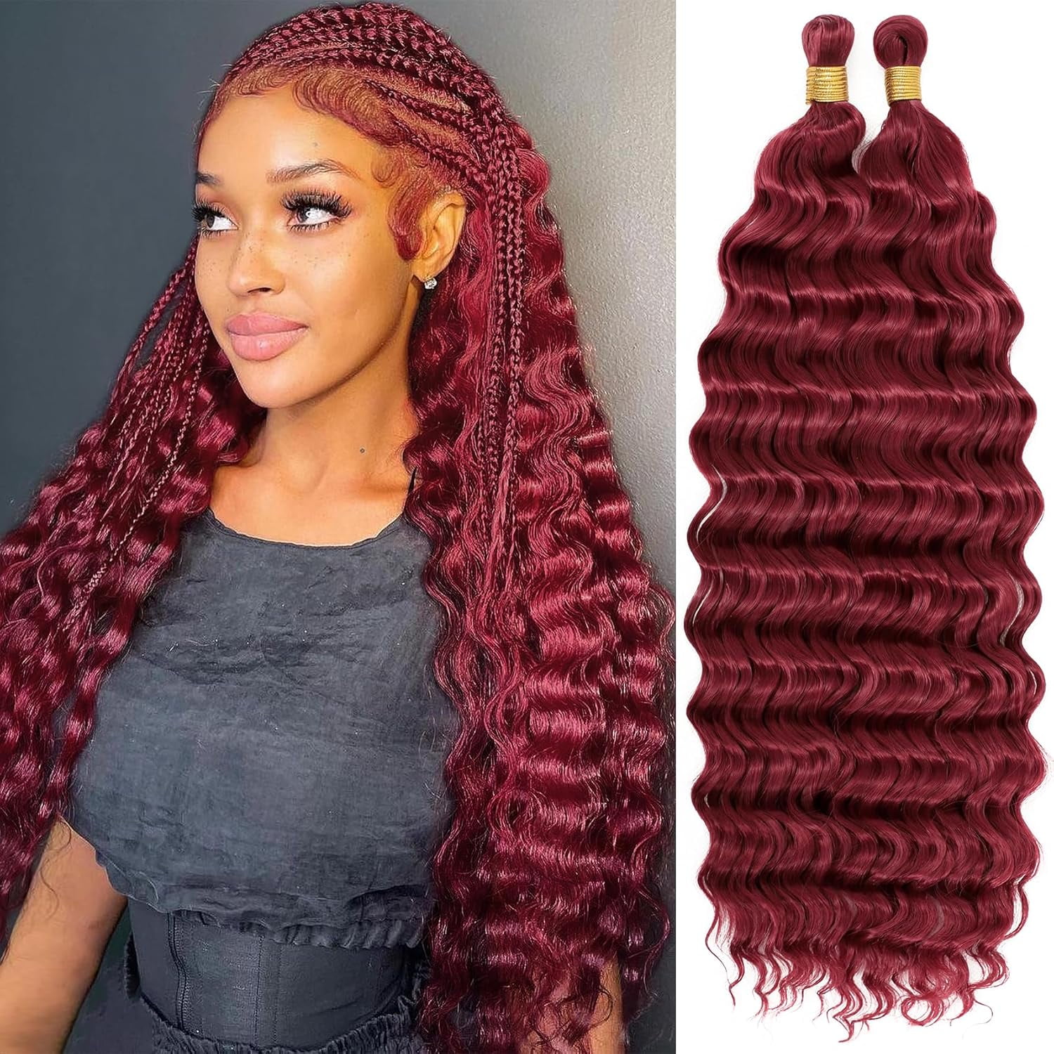 Eerya Long Curly Braiding Hair 18 Inch 2 Packs Burgundy Ocean Wave ...