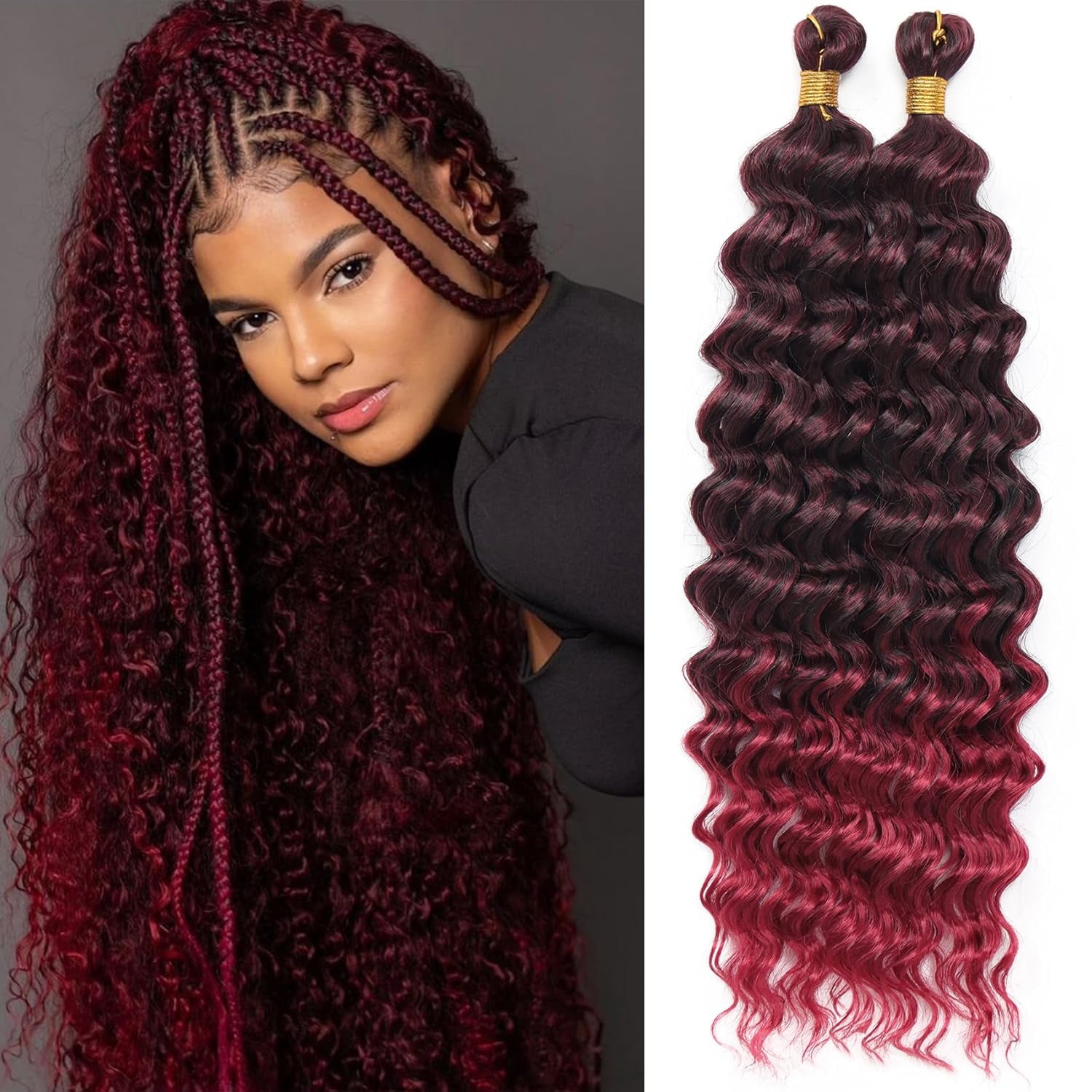 Eerya Long Curly Braiding Hair 30 Inch 2 Packs Ocean Wave Crochet Hair ...